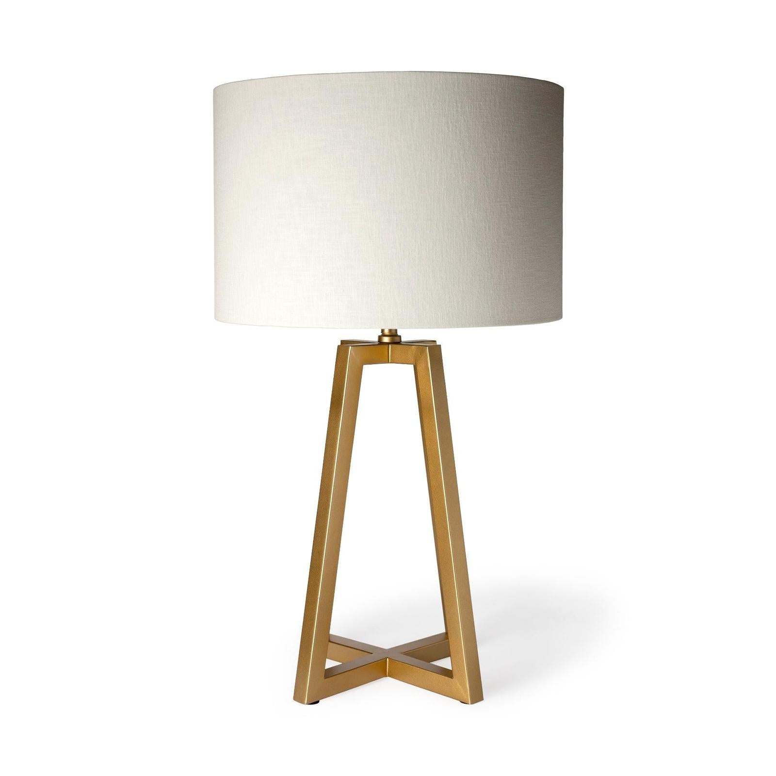 Mercana Raelynn White-Linen Drum Shade w/ Gold Metal Frame Table Lamp ...